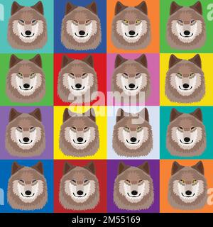 Illustration of a wild wolf with pop art background; orange background ...