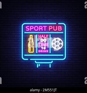 Sports bar logo neon vector. Sports pub neon sign, Football scoreboard ...