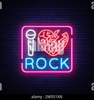 I Love Rock Neon Text Vector. Rock Music neon sign, design template ...