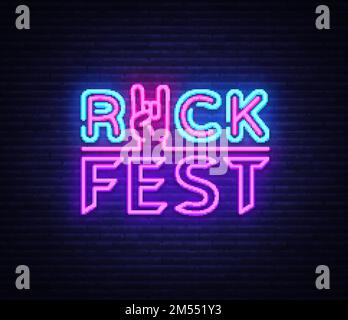 Rock Fest logo in neon style. Rock Festival neon night sign, design ...