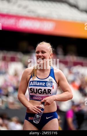 Laura Sugar competing in the Women's 200m T44 race at the 2017 World Para Athletics ...