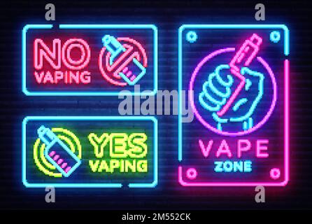 Vaping neon signs collection vector template, light banner, bright ...