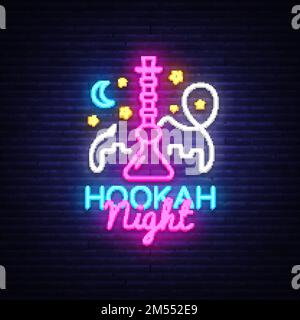 Hookah neon sign vector. Night Hookah Design Template, Light Banner ...