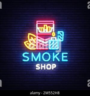 Smoke Store Logo Neon Vector. Cigarette shop neon sign, vector design ...