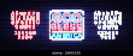 God bless America neon vector sign. USA symbol banner light, bright ...