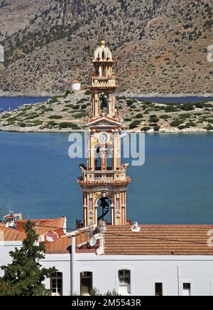 Waterfront of Archangel Michael Monastery in Panormitis. Island of Symi ...
