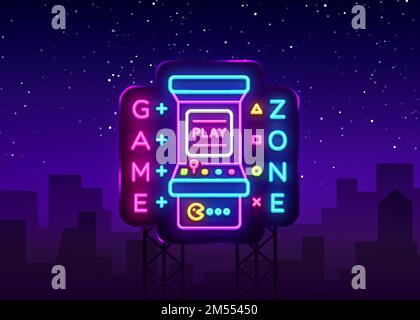 Game Zone Logo Vector Neon. Game Room neon sign board, design template ...