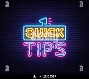 Quick Tips neon signs vector. Quick Tips Design template neon sign ...