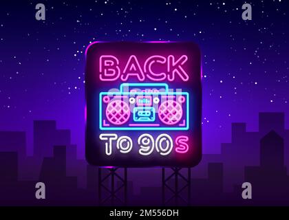 Back to 90s neon poster, card or invitation, design template. Retro ...