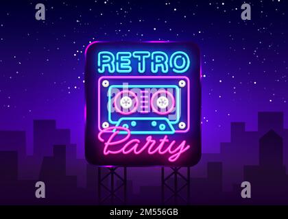 Back to 90s neon poster, card or invitation, design template. Retro ...