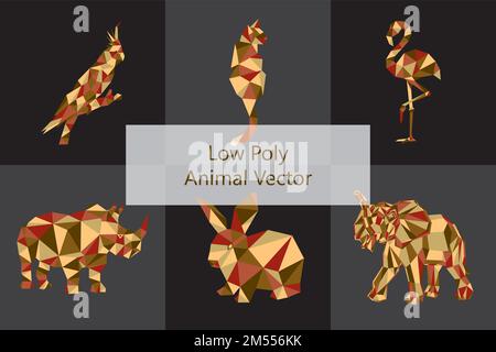 Line origami animals. Abstract polygon animals. Folded paper shapes ...