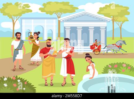 Ancient people roman in toga, rome characters. Greek person, empire ...
