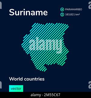 Stylized outline map of Suriname with national flag icon. Flag color map of Suriname vector ...