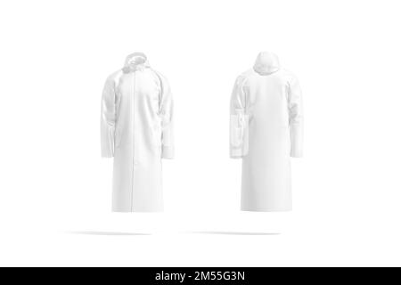 Blank white protective raincoat mockup, front and side view Stock Photo ...