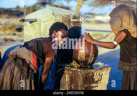 Ethiopia, 1970s, Adami Tulu, communal waterpoint, people collecting ...