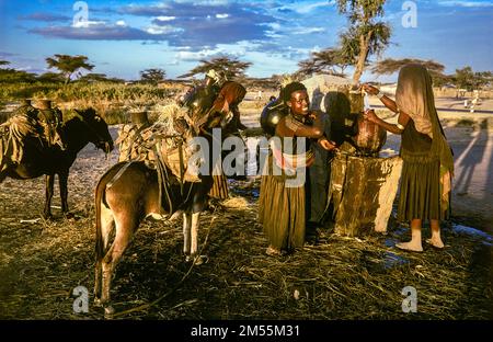 Ethiopia, 1970s, Adami Tulu, 2 women collecting water at communal ...