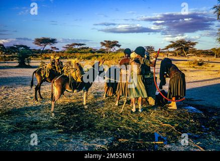 Ethiopia, 1970s, Adami Tulu, 2 women collecting water at communal ...