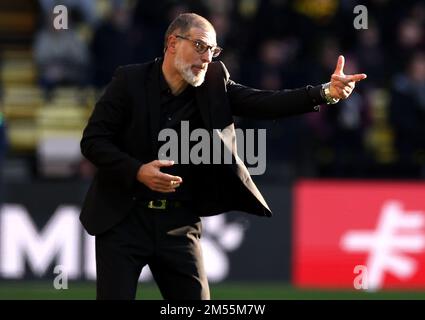 Slaven Bilić manager of Watford reacts during the Sky Bet Championship ...