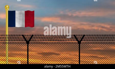 Germany flag waving on defence border at sunset time illustration image ...