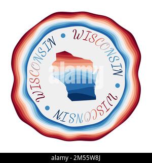 Wisconsin Badge. Round logo of us state with triangular mesh map and ...