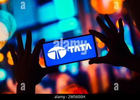 In this photo illustration, the Tata Sons Private Limited (Tata Group ...