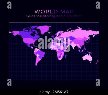 Vector world map. Cylindrical stereographic projection. Plain world ...