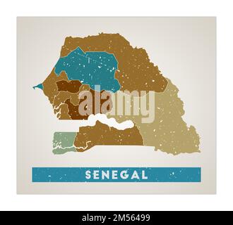 Senegal map. Country poster with regions. Shape of Senegal with country ...