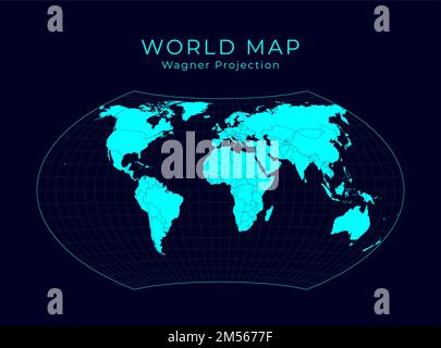World network map. Wagner projection. Wired globe in Wagner projection ...