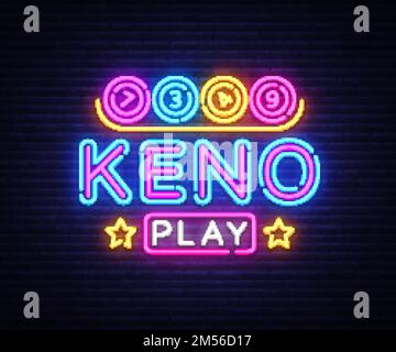 Keno Lottery neon sign vector design template. Lotto symbols neon logo ...
