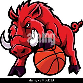 Aggressive Razorback Hog Mascot Playing Basketball Stock Vector Image ...