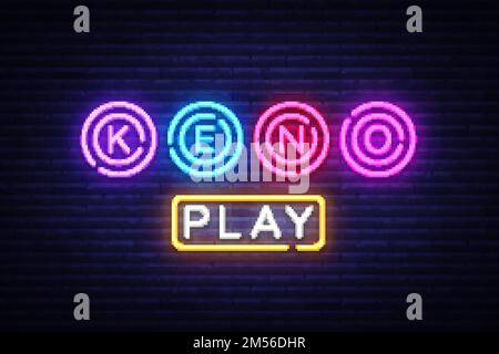 Keno Lottery neon sign vector design template. Lotto symbols neon logo ...