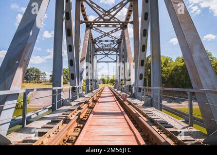 Railway bridge over the Pripyat river, Chernobyl. Metal structure ...