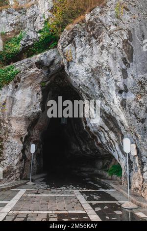 Entrance to Postojnska Jama (Postojna Cave Park), an iconic limestone ...