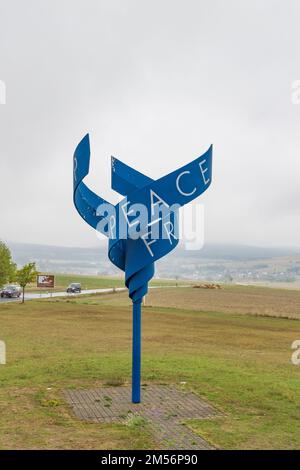 DDR border sign, Point Alpha Border Museum, Rasdorf/Geisa, Rhoen, Hesse ...