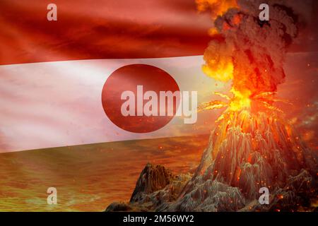 big volcano blast eruption at night with explosion on Liberia flag ...