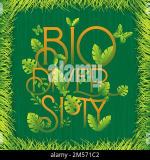 Biodiversity text quote sign made of diverse green plant leaves. Nature ...