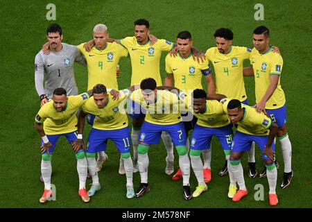 Brazil squad in action during the FIFA 2022 World Cup group match ...