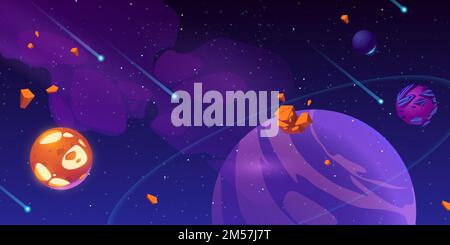 Satellite planets in space. Rocky landscape. Starry night sky. Image ...