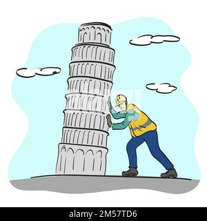 Leaning tower of Pisa. Leaning tower of Pisa hand-drawn comic ...