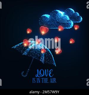 Futuristic Happy Valentines Day greeting card template with glowing low ...