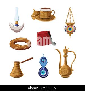 Turkish traditional heritage icon set, part 2. Arabic eastern culture ...