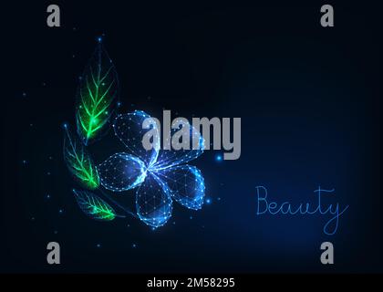 Beautiful magical glowing low polygonal plumeria flower made of lines ...