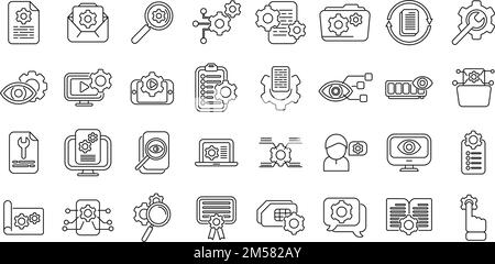 Technical overview icons set outline vector. Phone specification. Camera memory neon color on ...