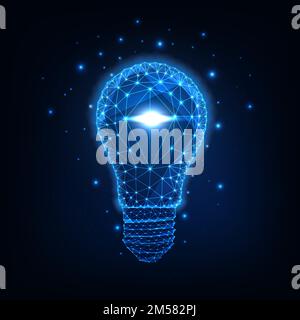 Light bulb 3d low poly symbol with blue world map background. Idea ...