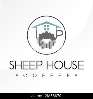 Simple and unique sheep head and coffee house graphic icon logo design ...