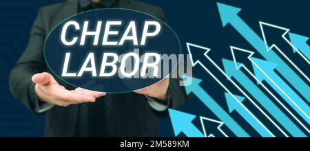 Writing displaying text Cheap Labor. Business showcase when a person ...