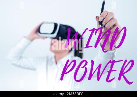 Text caption presenting Wind Power. Conceptual photo use of air flow to ...