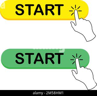 Start buttons collection with hand pointer, vector illustration set ...