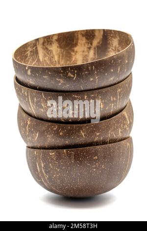 Empty bowls made of wood of brown color Stock Photo - Alamy