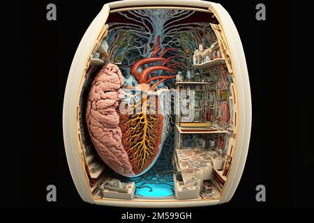 Cross-section sci-fi fantasy human organ. techno-advanced organs ...
